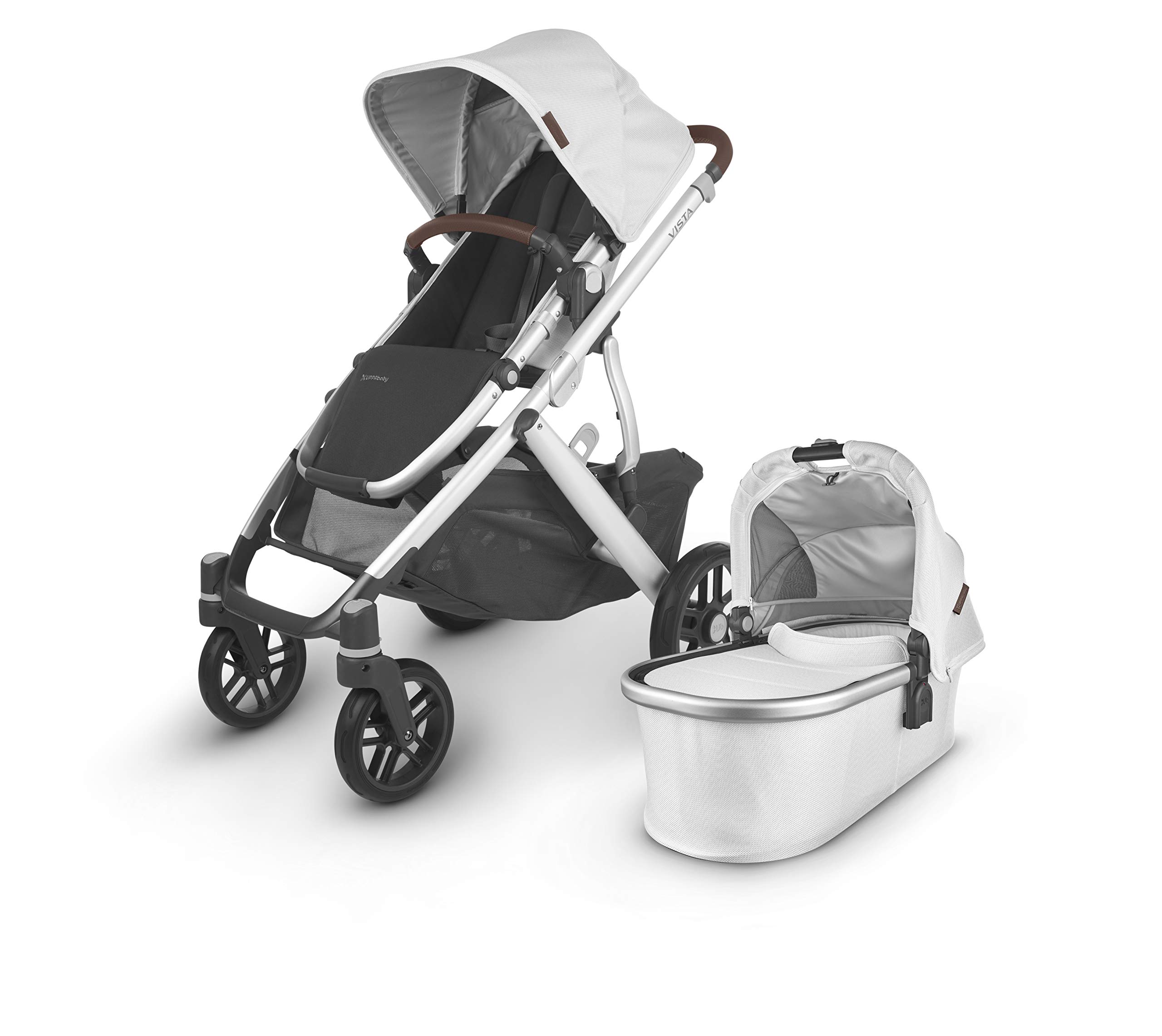 UPPAbaby Vista V2 Stroller - Bryce (White Marl/Silver/Chestnut Leather) + Mesa Infant Car Seat - Bryce (White Marl)