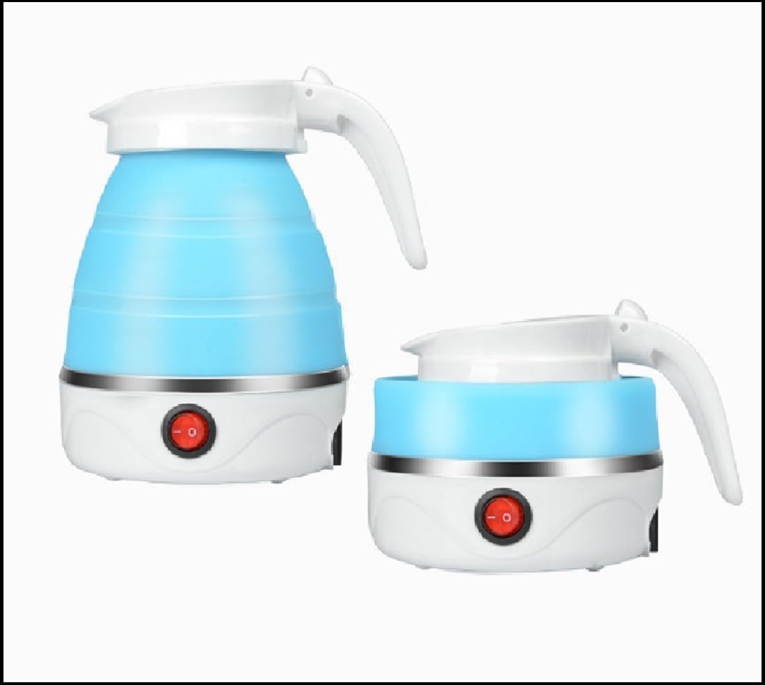 Travel Kettle,Travel Foldable Electric Kettle,Collapsible Food Grade Silicone Small Portable Kettle,Boiling water for Tea Coffee,Boil Dry Protection (600ml,110V,600W,US Plug) (Blue)