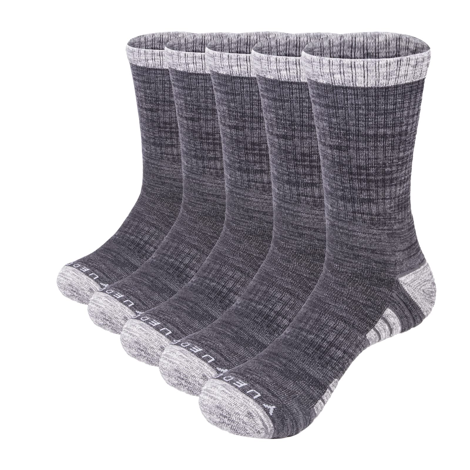 YYUEDGE Men's Walking Hiking Socks Moisture Wicking Cushioned Casual Crew Socks Padded Work Boot Socks for Men Size 6-9, 5 Pairs