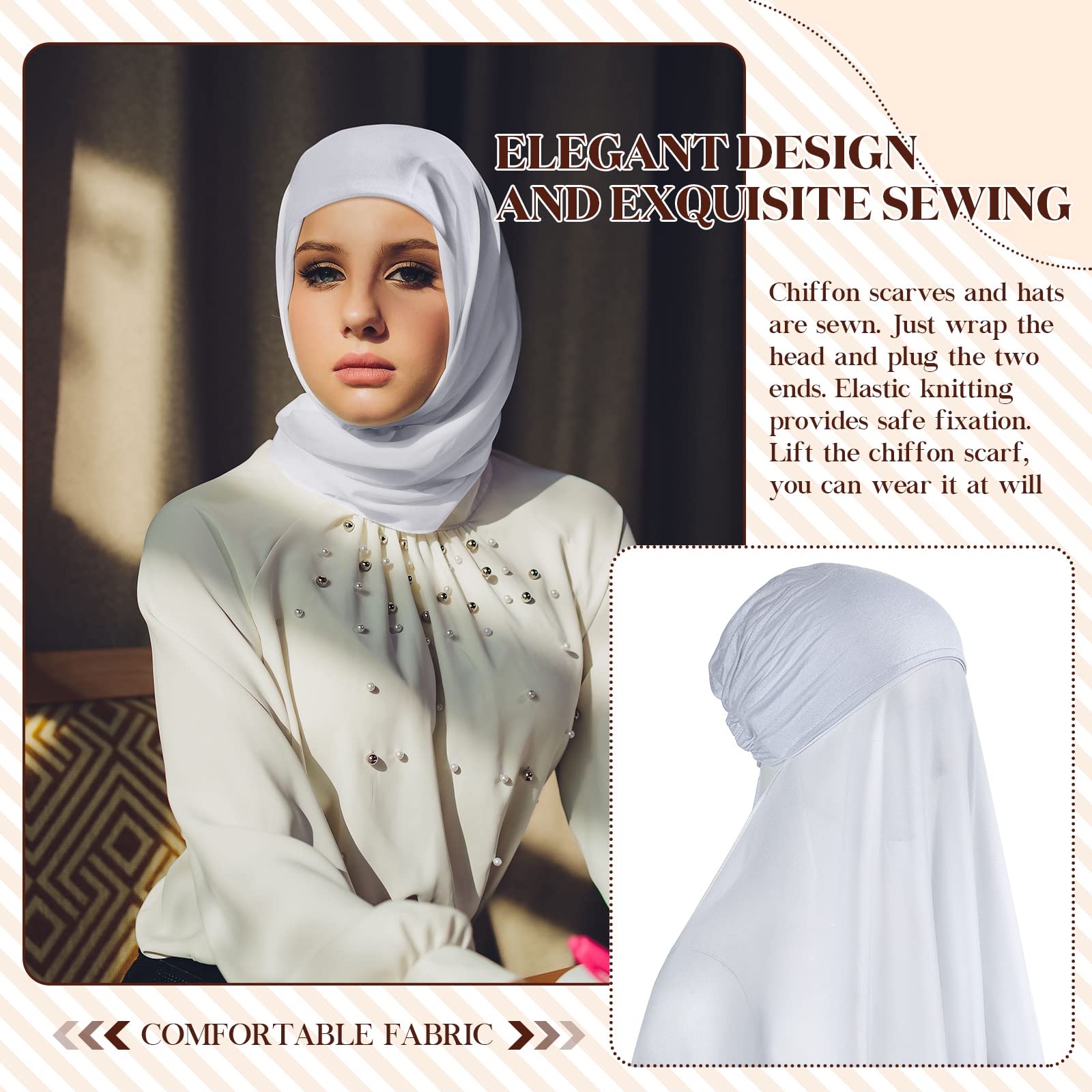 Taiyin 2 Pieces Women Hijab with Tie Back Undercap Instant Chiffon Hijab Solid Color Muslim Chiffon Head Wraps Soft Hijab for Women Muslim, Multicolor