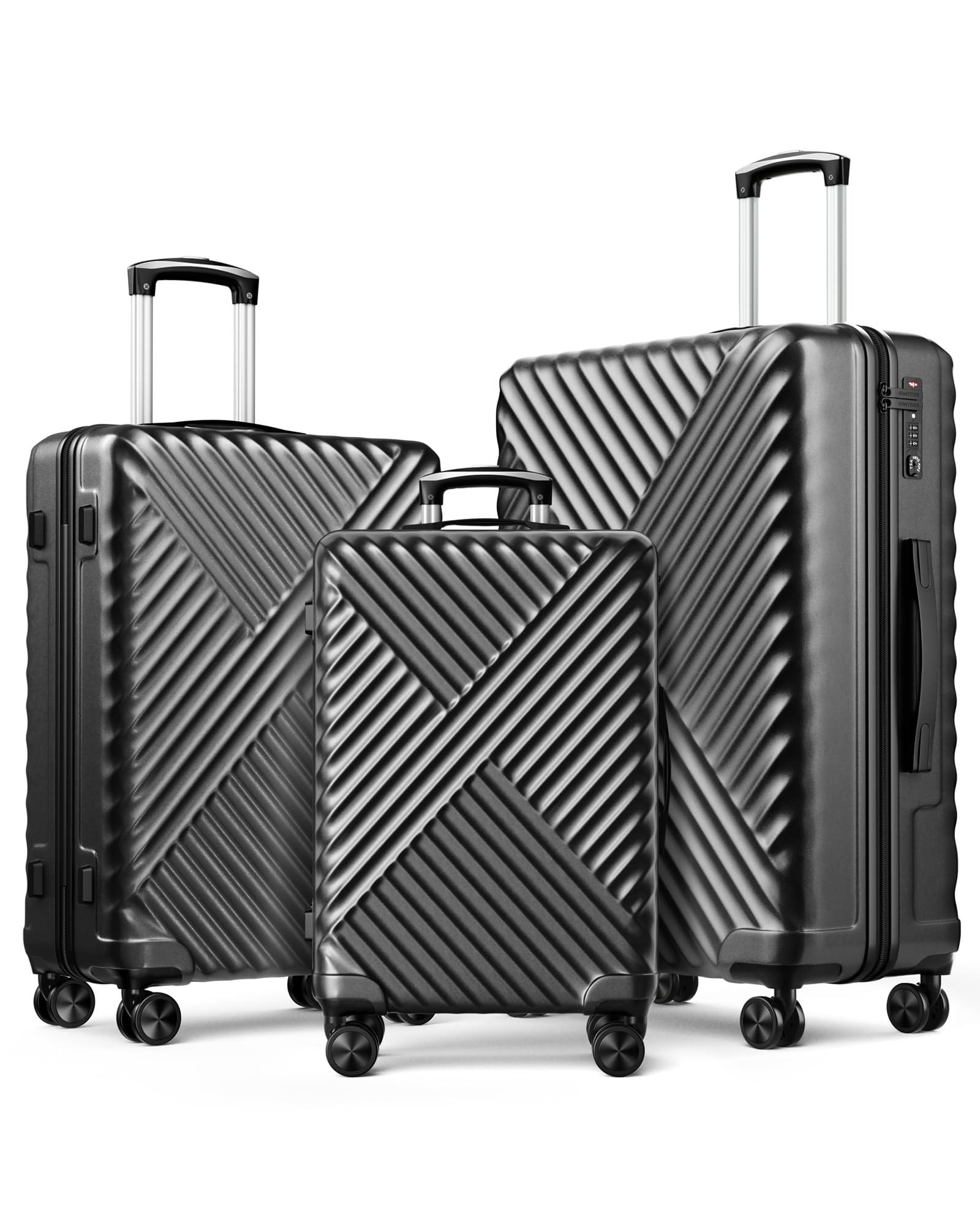 SunnyTour 3 Piece Luggage Sets PC Durable Suitcase with Wheels TSA Lock, 20"/24"/28" Lightweight Travel Luggage Set (Orange)