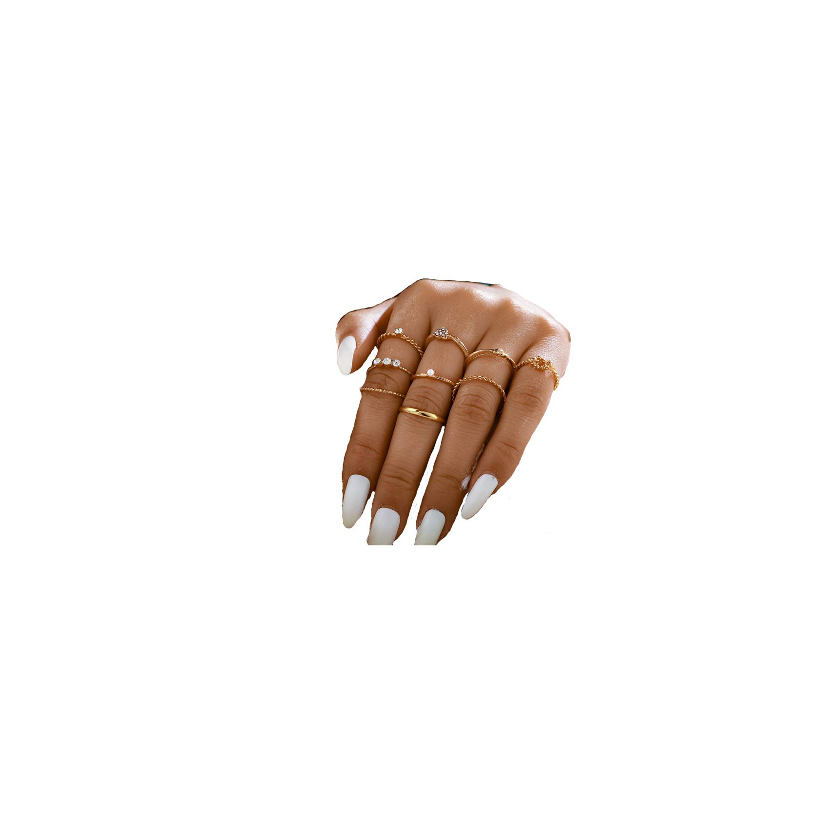 ZZ ZINFANDEL 5-9 Pcs 18K Gold Stackable Knuckle Midi Finger Rings Set Crystal Pearl Rings Geometry Heart Hexagon Letter V Stackings Joint Ring Sets for Women Girls (5 pcs)