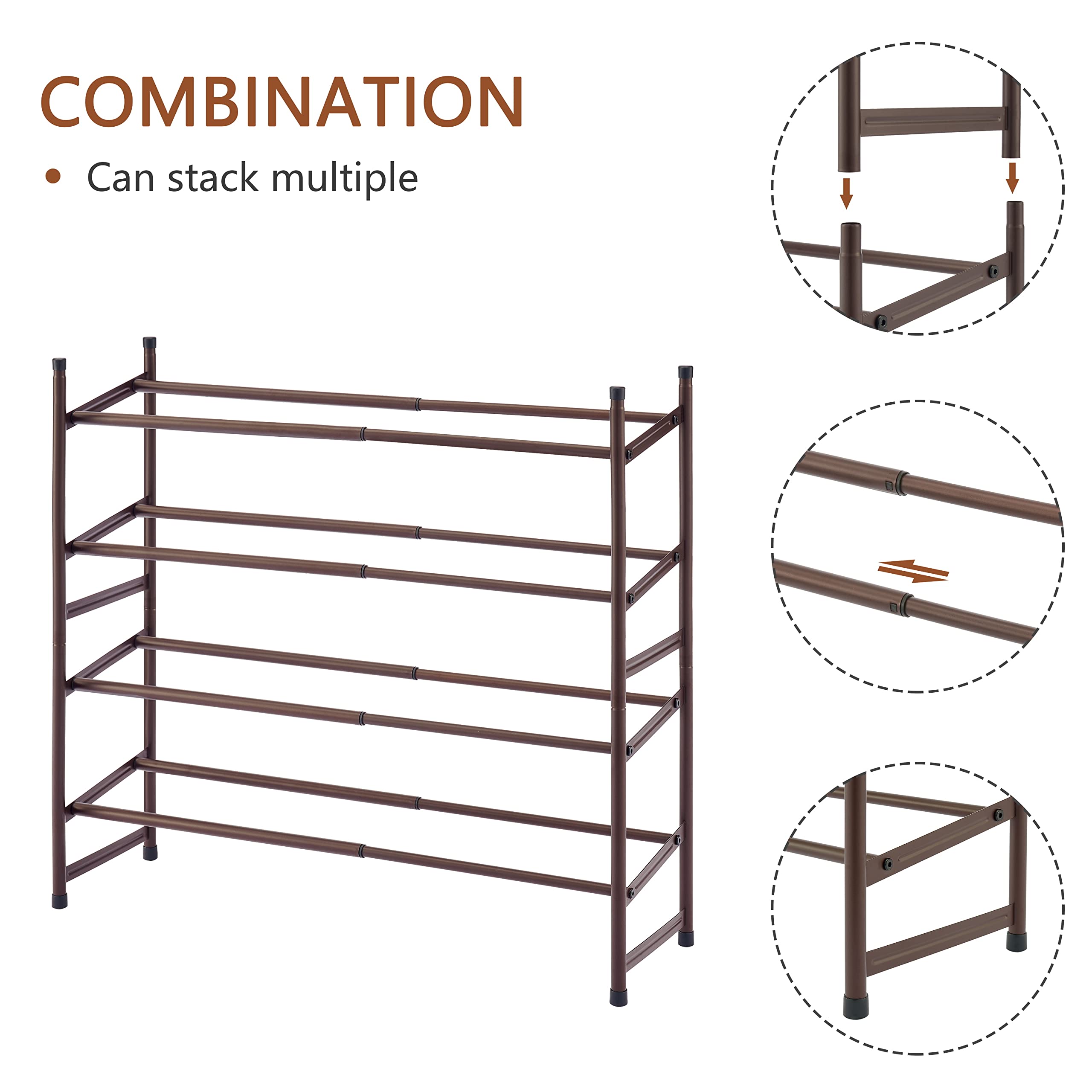 Tajsoon 2-Tier Stackable Shoe Rack Organizer, Expandable & Adjustable Metal Iron Shoes Storage for Entryway Doorway, Bronze