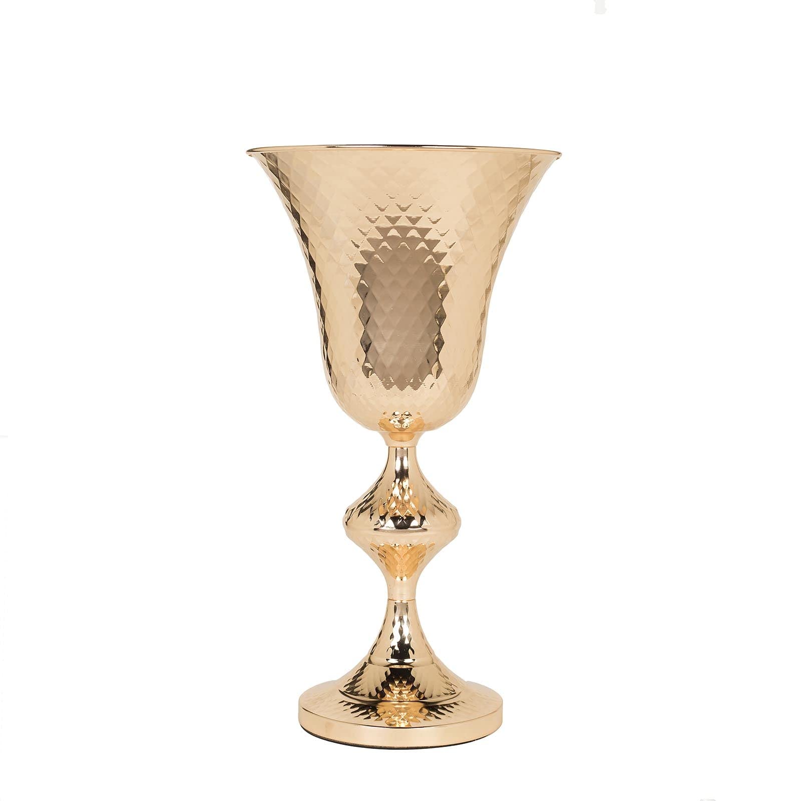 TABLECLOTHSFACTORY 16" Gold Hammered Style Metal Trumpet Vase Centerpiece Gold Vase Dining Room Coffee Table Decorative Centerpiece