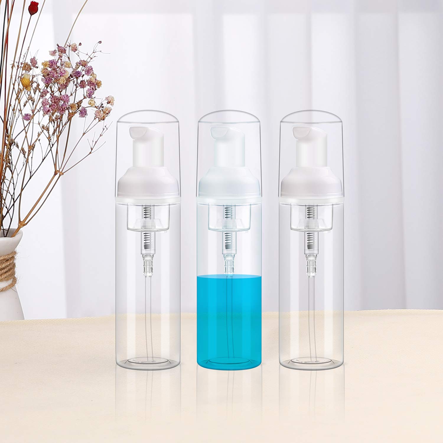 Set of 16 Plastic Foamer Pump Bottle Mini Liquid Foaming Bottles Empty Travel Foam Soap Dispenser for Refillable Travel Hand Soap Foaming, Shampoo, Castile (60ML/2oz)