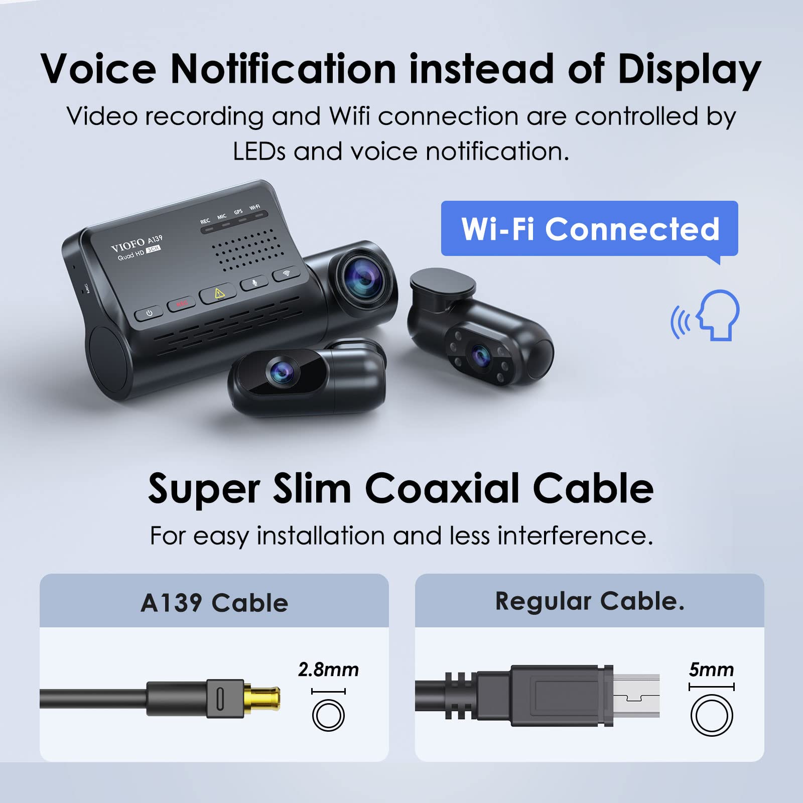 VIOFO 3 Channel Dash Cam Front and Rear Inside, 1440P+1080P+1080P Triple Car Camera, Built in WiFi GPS Car Dashboard Camera Recorder, 24 Hour Parking Mode, IR Night Vision for Taxi Driver (A139)