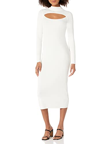 The Drop Women's Chantal Fitted Cutout Rib Midi Sweater Dress, Ivory, S