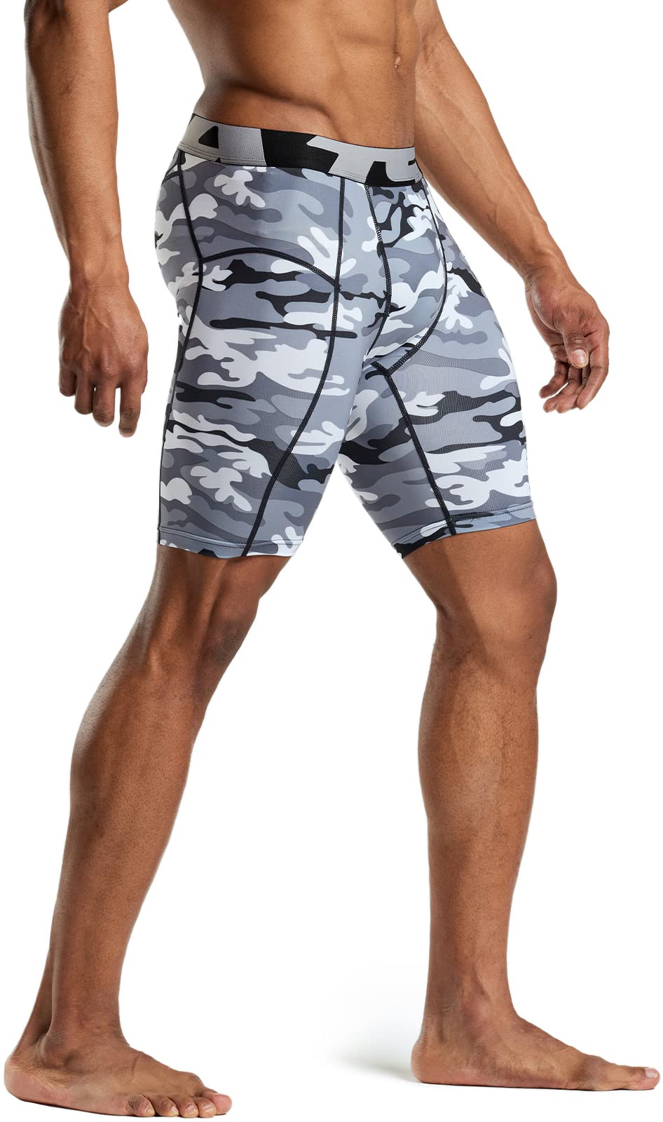 TSLA Men's Athletic Compression Shorts, Sports Performance Active Cool Dry Running Tights, Hyper Control Military Camo Grey, Small