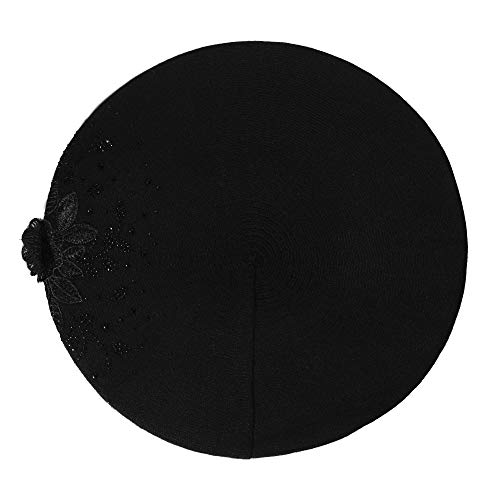 ZLYC Womens French Beret hat, Reversible Solid Color Cashmere Mosaic Warm Beret Cap for Girls (Flower Black)