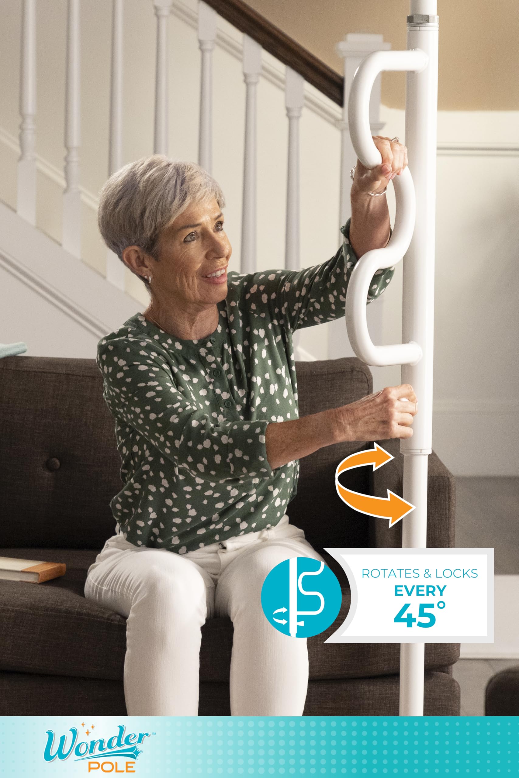 Stander Wonder Pole, Security Pole and Curve Grab Bar, Tension Mounted Floor to Ceiling Transfer Pole for Seniors, Elderly Adults, Bathroom Safety Assist and Stability Rail, Black