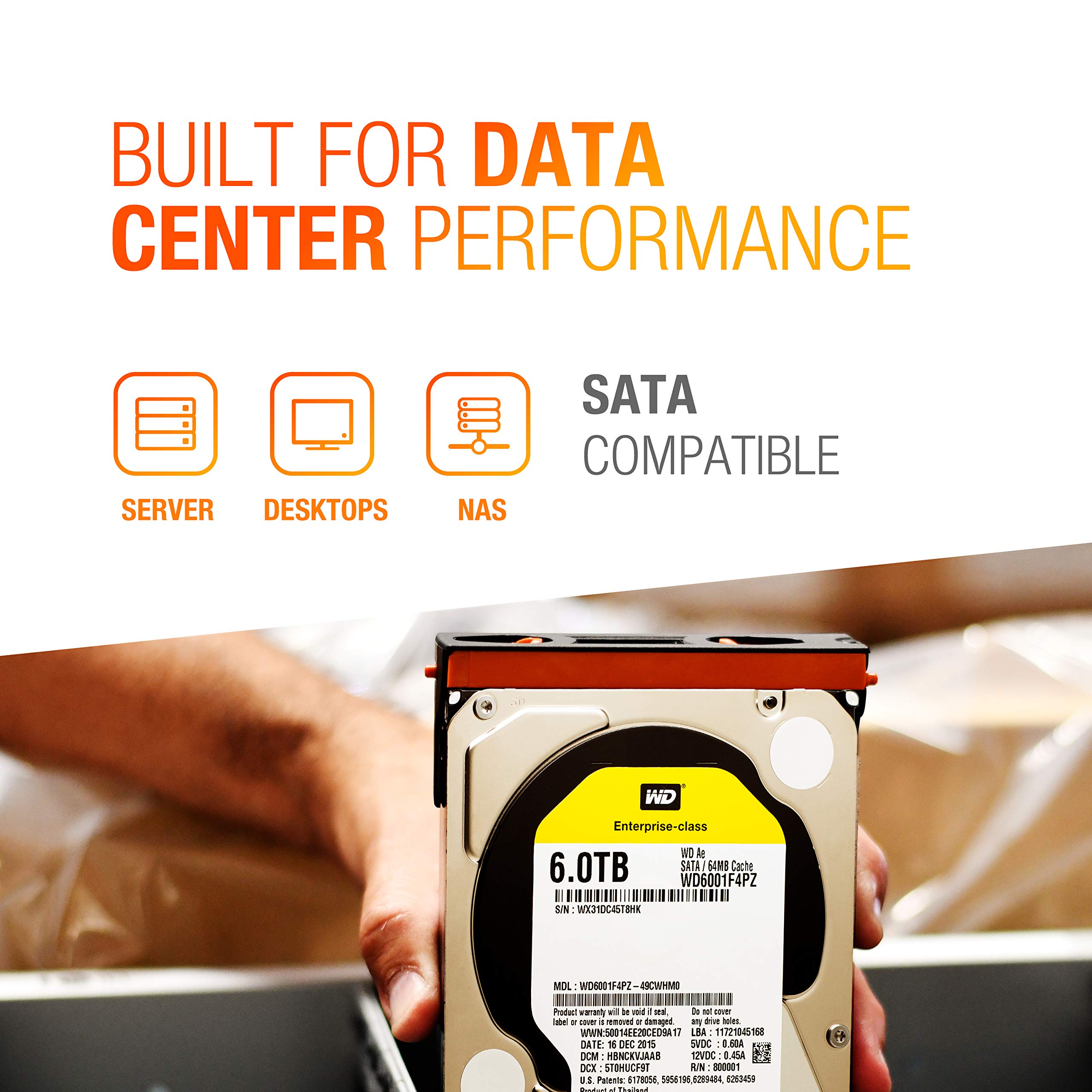 WD 6TB 3.5" AE Datacenter Archive SATA III 64 MB Cache Enterprise Hard Drive (WD6001F4PZ) (Renewed)