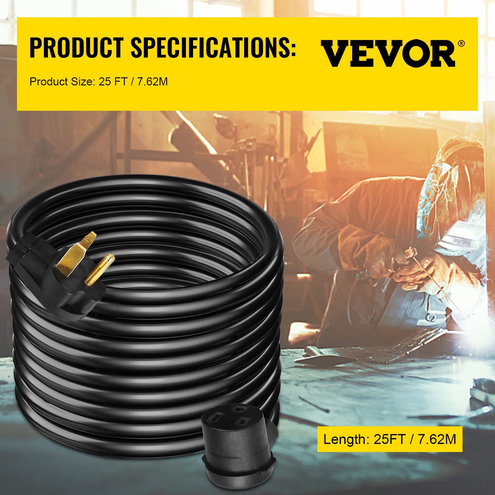 Welding Extension Cord 25ft 40AMP 6-50P/6-50R 8/3 Heavy Duty Welding Cord 8AWG 250V for MIG,Lincoln,Plasma,Miller,TIG