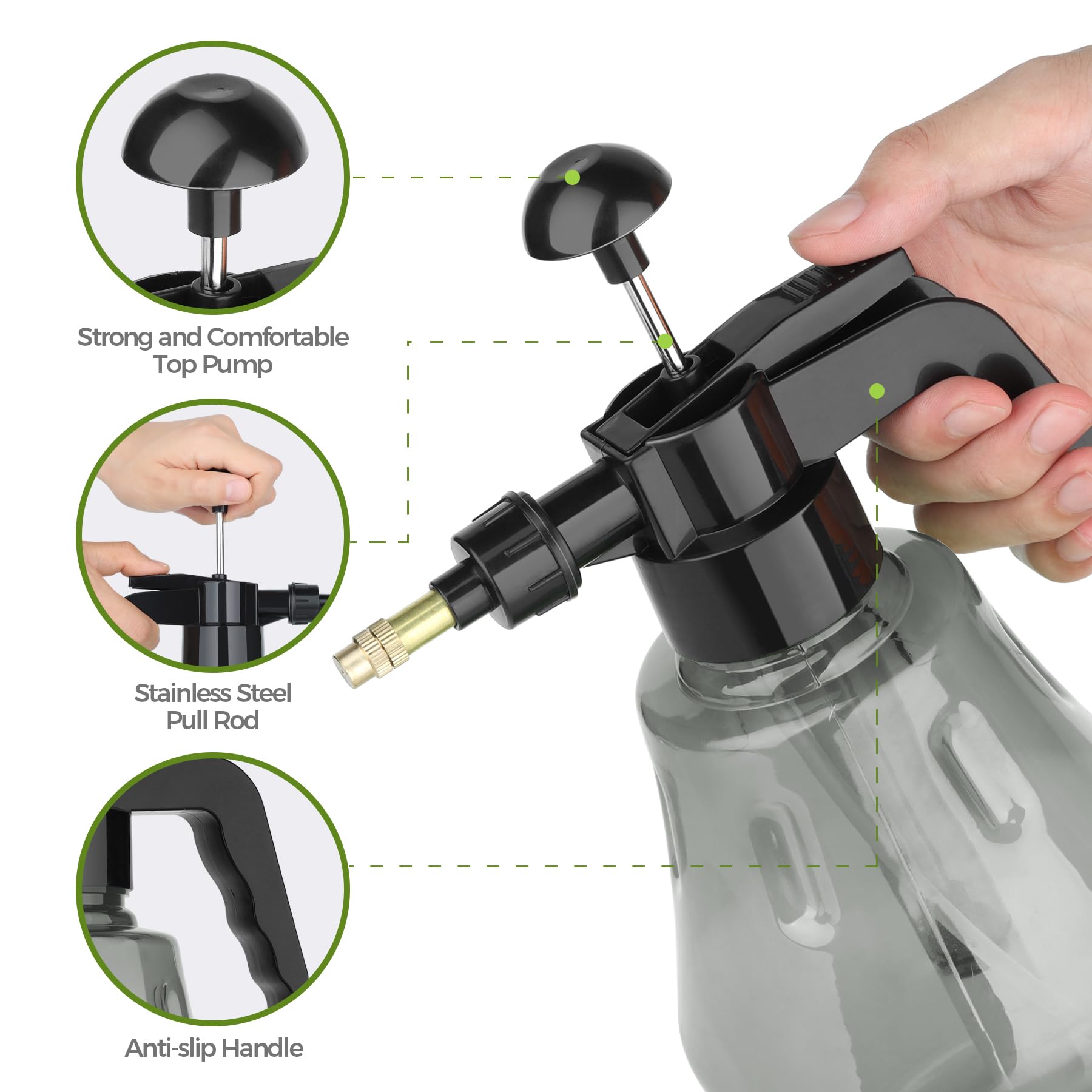 T4U Fine Mist Spray Bottle Plastic Grey 1L, Hand Held Pressure Plant Mister with Top Pump, Empty Water Sprayer Watering Can with Adjustable Nozzle for Indoor , Outdoor Gardening and Home Cleaning