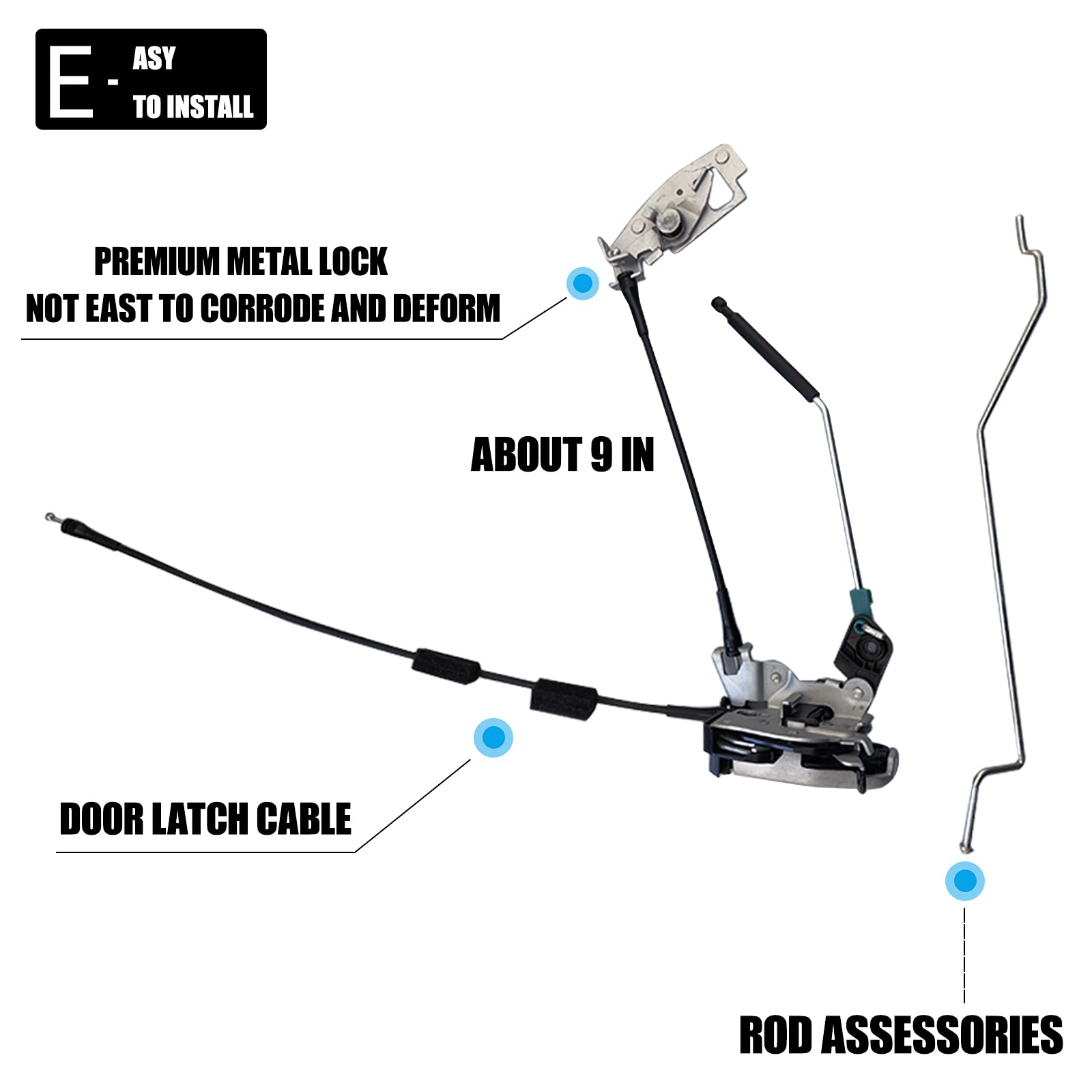 Unikpas Door Latch Assembly w/Cable & Rod Compatible for Ford E150 E250 E350 Van 1992-2019 Rear Right Side Replace Door Lock Latch Actuator AC2Z15431A02A 6C2Z-15431A02-AA