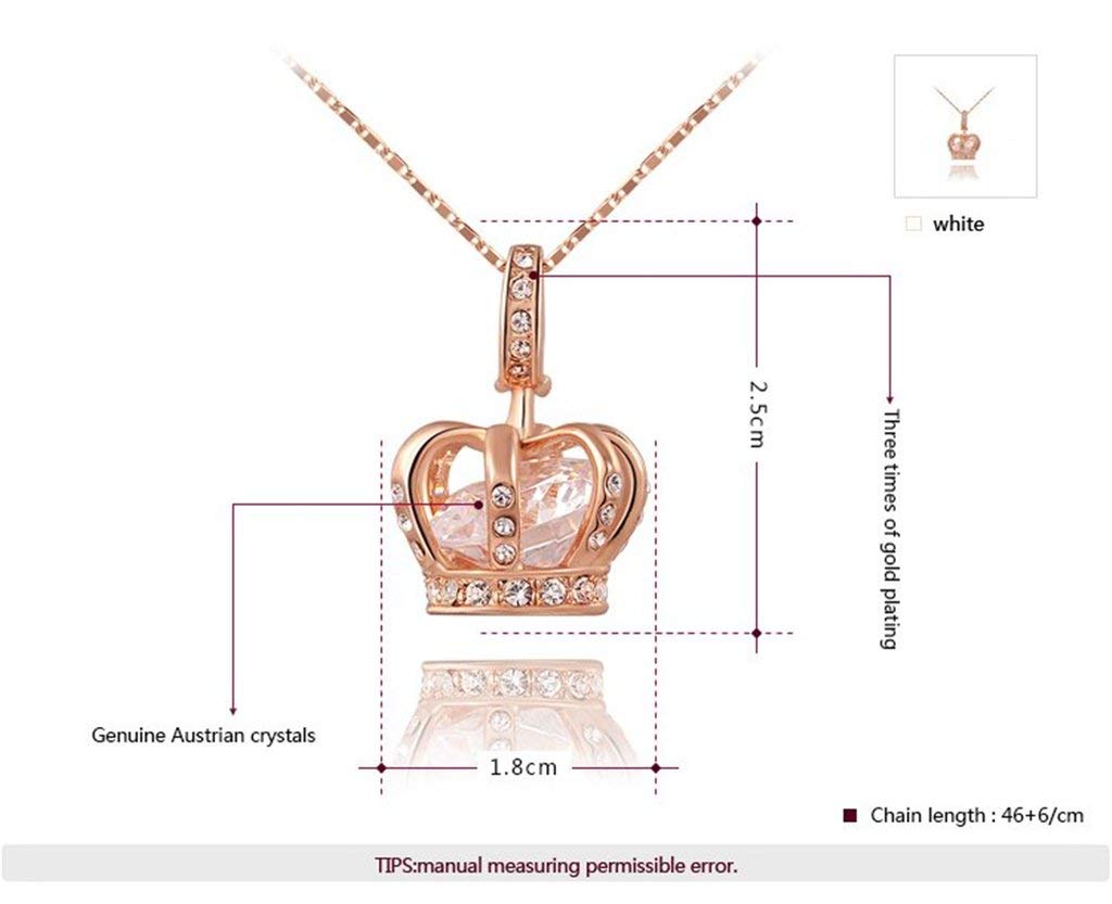 TIDOO Crown Jewelry Womens Queen and Pendant Necklace 3 Lays Rose Gold/Platinum Plated With Austrain Crystals