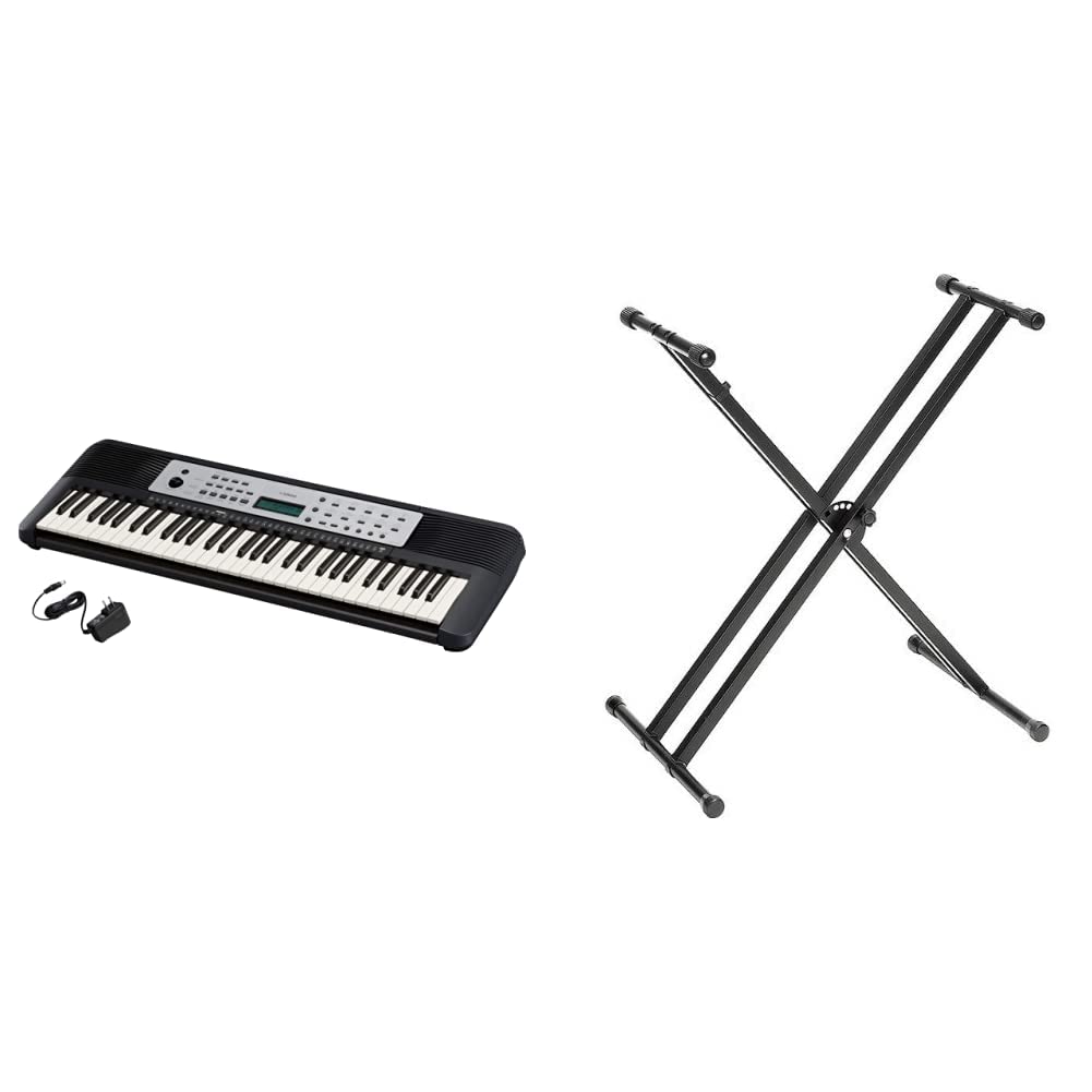 Yamaha YPT270 61-Key Portable Keyboard With Power Adapter (Amazon-Exclusive),Black and Yamaha OEM PKBX2 Double-Braced Adjustable X-Style Keyboard Stand
