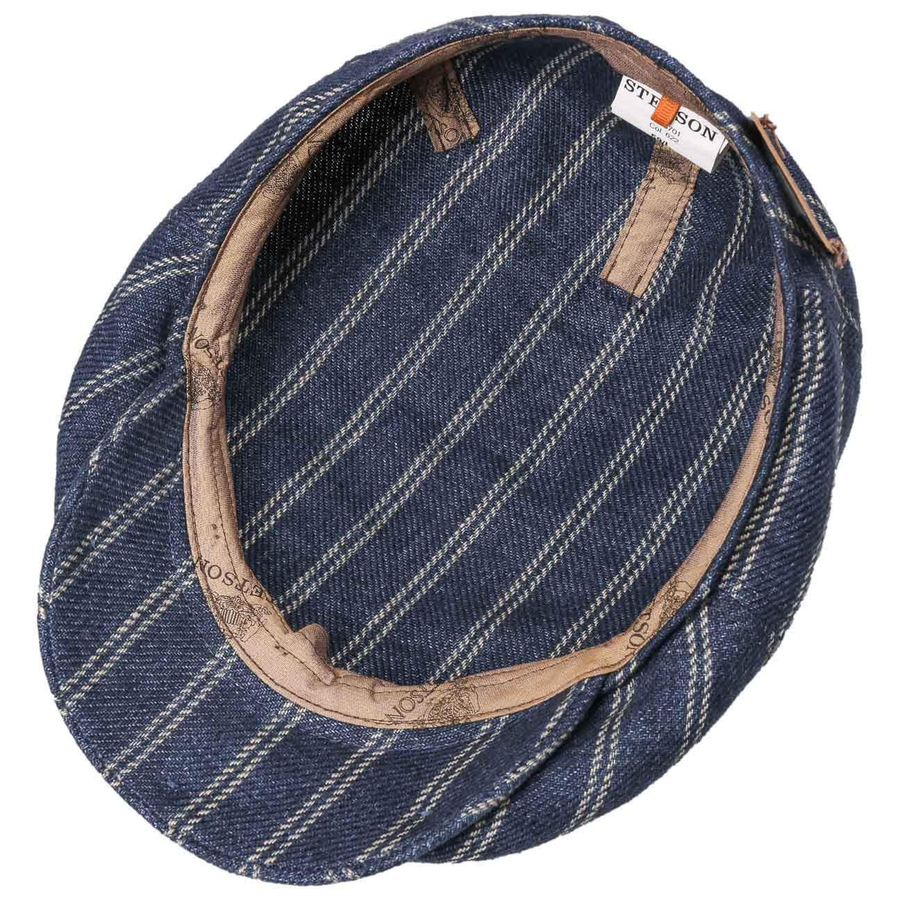 Stetson Bandera Stripes Linen Flat Cap Men Navy 7 3/8