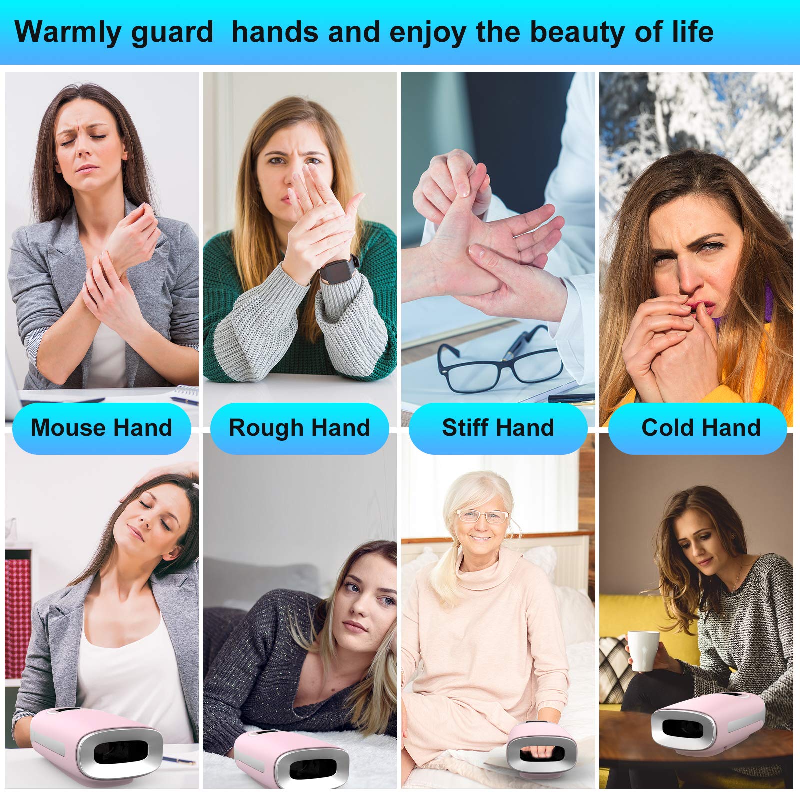 ZOEES Compression Air Pressure Cordless Hand Massager Machine with Heat Compression Air Pressure Point Therapy Massager for Arthritis, Carpal Tunnel, Pain Relief & Hand, Wrist and Palm Massager-Pink