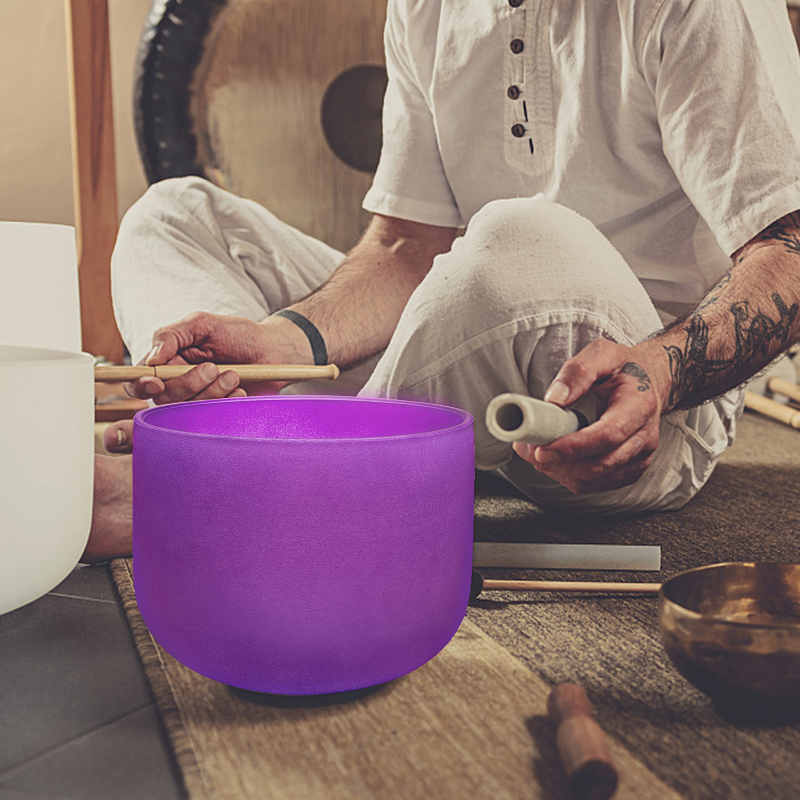 TOPFUND 440 Hz Violet B Note Crystal Singing Bowl Crown Chakra 8 Inch with Heavy Duty Carrying Case and Suede Mallet