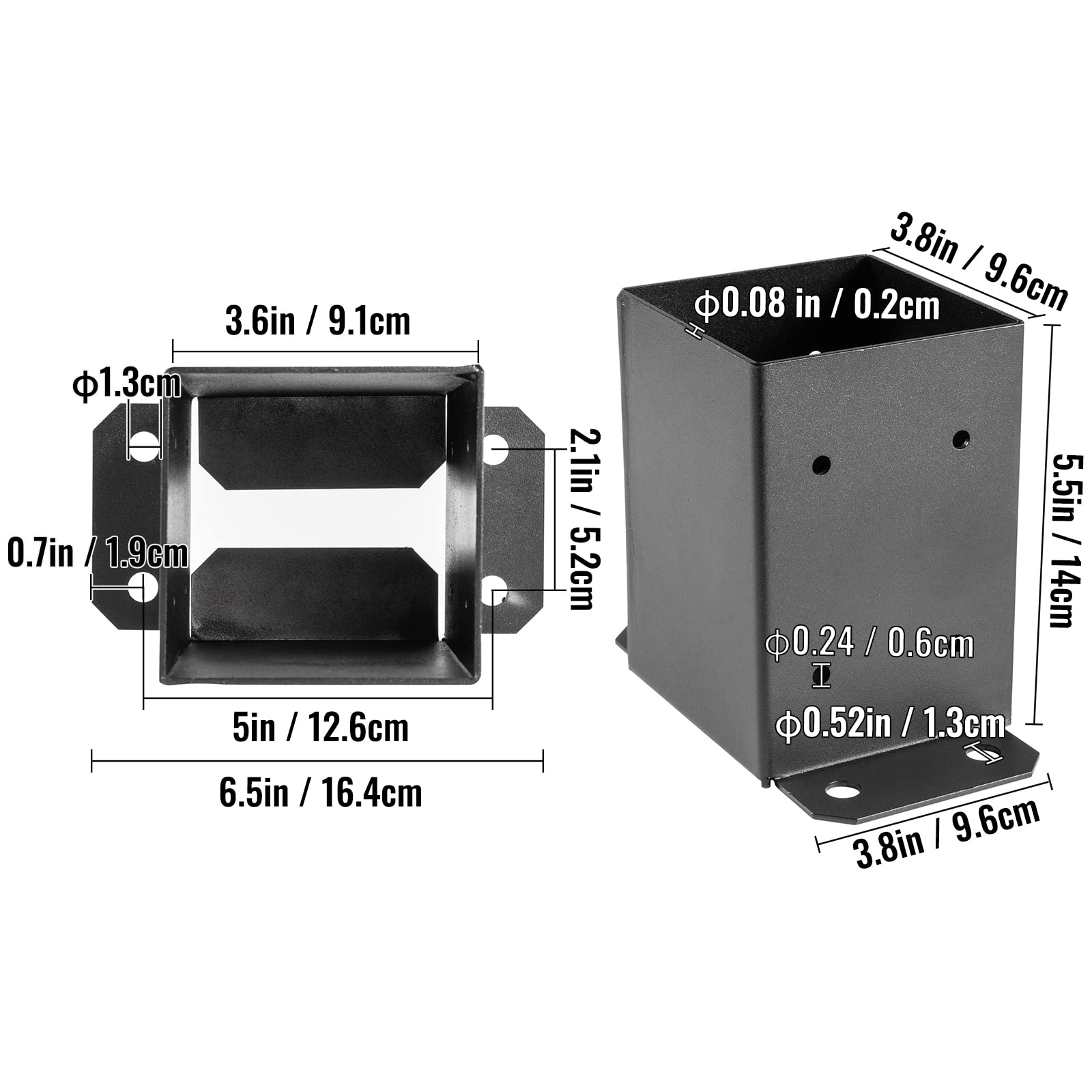 VEVOR 4 x 4 Post Base 3 PCs, Deck Post Base Inner Size 3.6 x 3.6 inch, Post Bracket 2.5 lbs Fence Post Anchor Black Powder-Coated Post Bracket with Thick Steel for Deck Supports Porch Railing