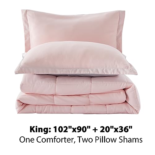 SunStyle Home Twin Comforter Set, 2-Pieces Lightweight Solid Down Alternative Comforter, Soft Reversible Bedding Set for All Seasons(Pink/Light Grey)