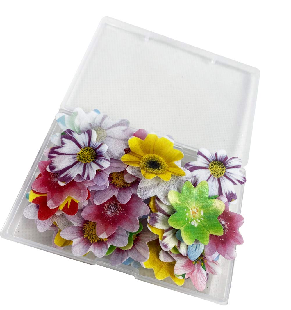 Set of 48 Edible Mini Flower Cupcake Toppers Wedding Cake Birthday Party Food Decoration Mixed Size & Colour