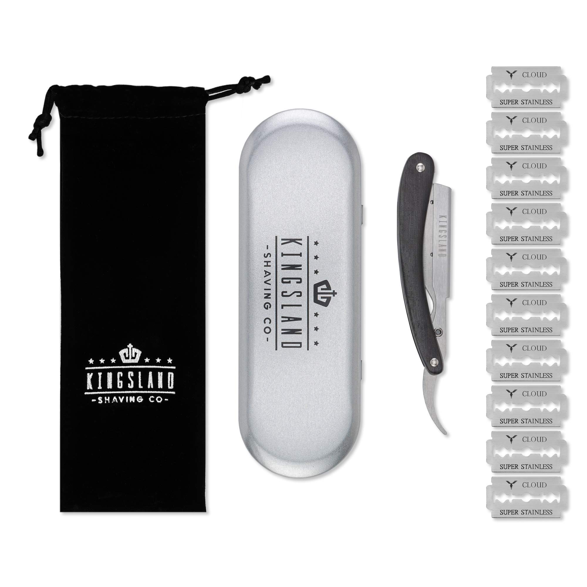 Shavette Disposable Blade Straight Razor Blade Vintage Wood Handle - Kingsland Shaving Co. - Professional Barber Approved Cut Throat Straight Edge Blade Shaving Kit