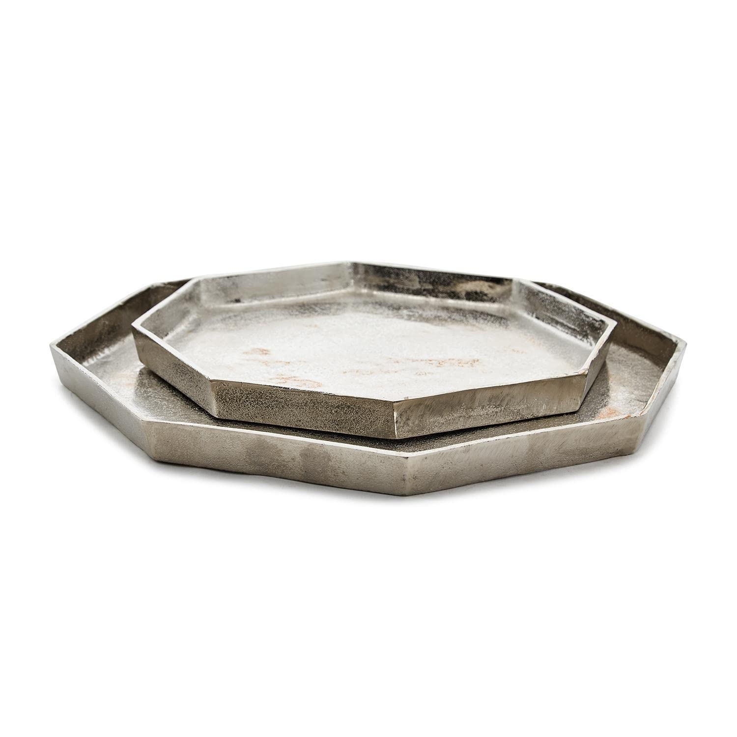Two's Company Set of 2 Octagon Silver Tray Hand Forged (Food Safe/Dry Food Only)