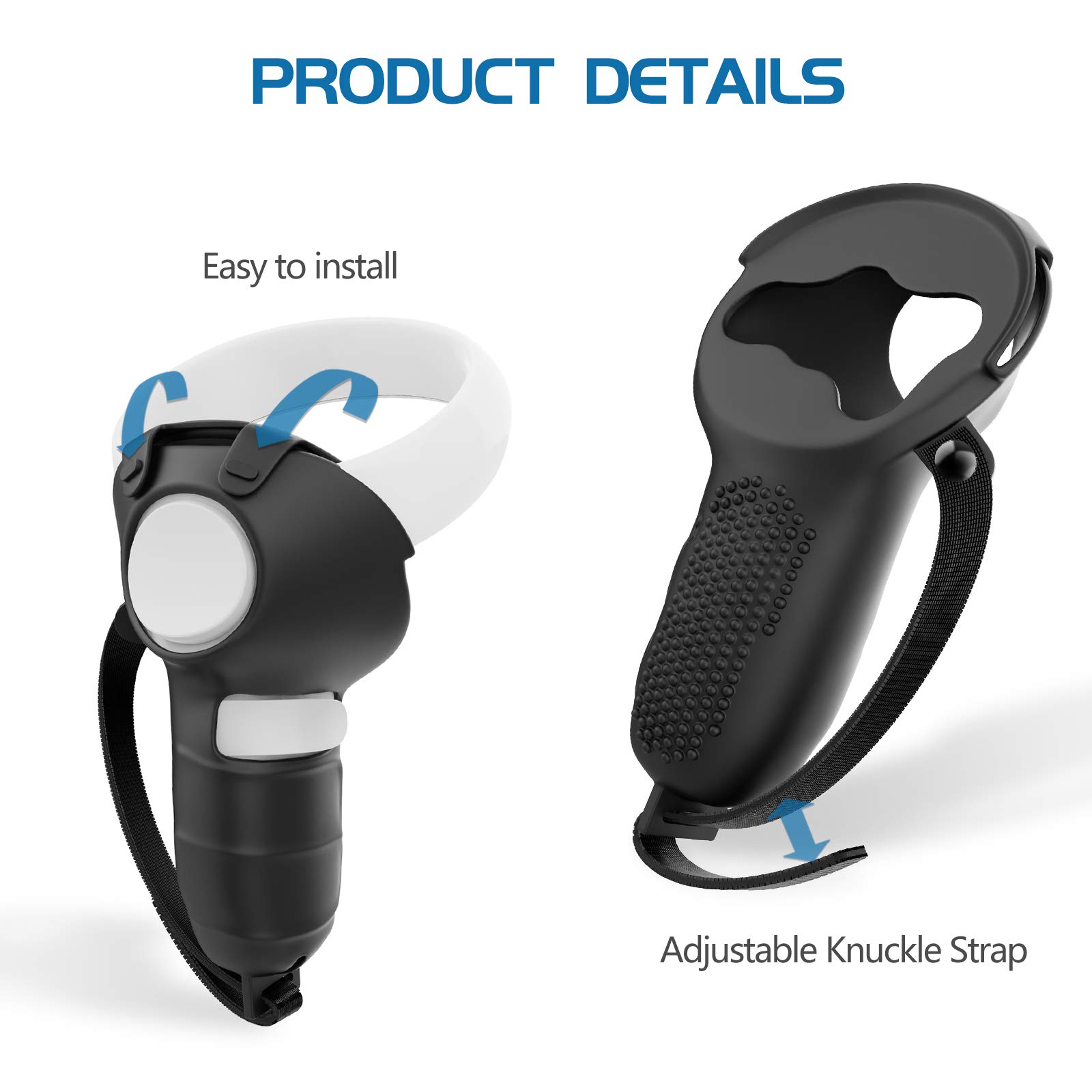 TOPPLAY touch controller grips cover for oculus quest 2 accessories,Comfortable elastic silicone controller grips with knuckle hand strip,Anti-slip,Anti-throw,2 rocker caps for free(black)