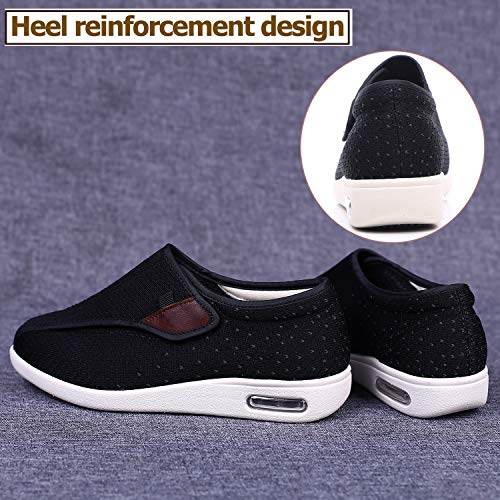 W&LESVAGO Women Extra Wide Width Diabetic Edema Shoes, Lightweight Breathable Adjustable Closure Walking Sneakers Easy On/Off(8#, Black)