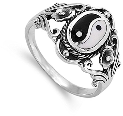 Sterling Silver Women's Chinese Yin Yang Ring Wholesale 925 Band 18mm Size 7