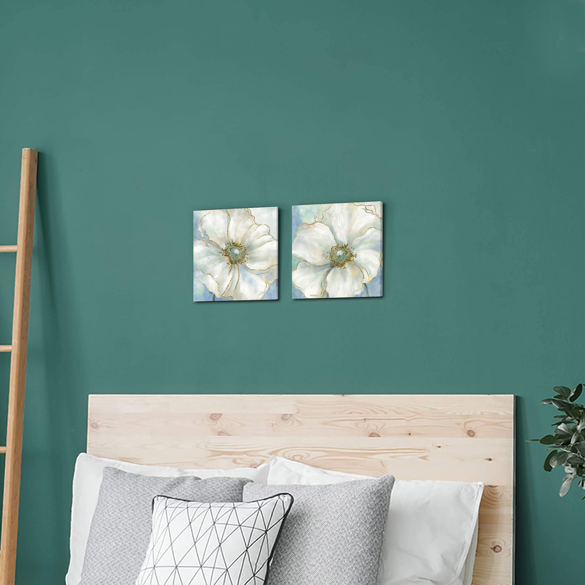 TAR TAR STUDIO Flower Picture Abstract Wall Art: White Blossoms Painting Artwork Print on Canvas for Bathroom (12" W x 12" H x 2 PCS, Multiple Style)
