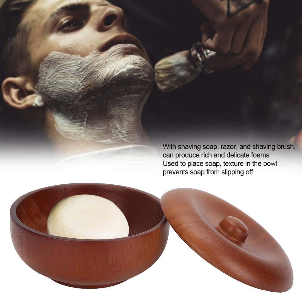 Wooden Shaving Brush Bowl with Lid for Shaving Soap & Cream, Men's Large Deep Size Bowl Pottery Cup for Manual Shaving