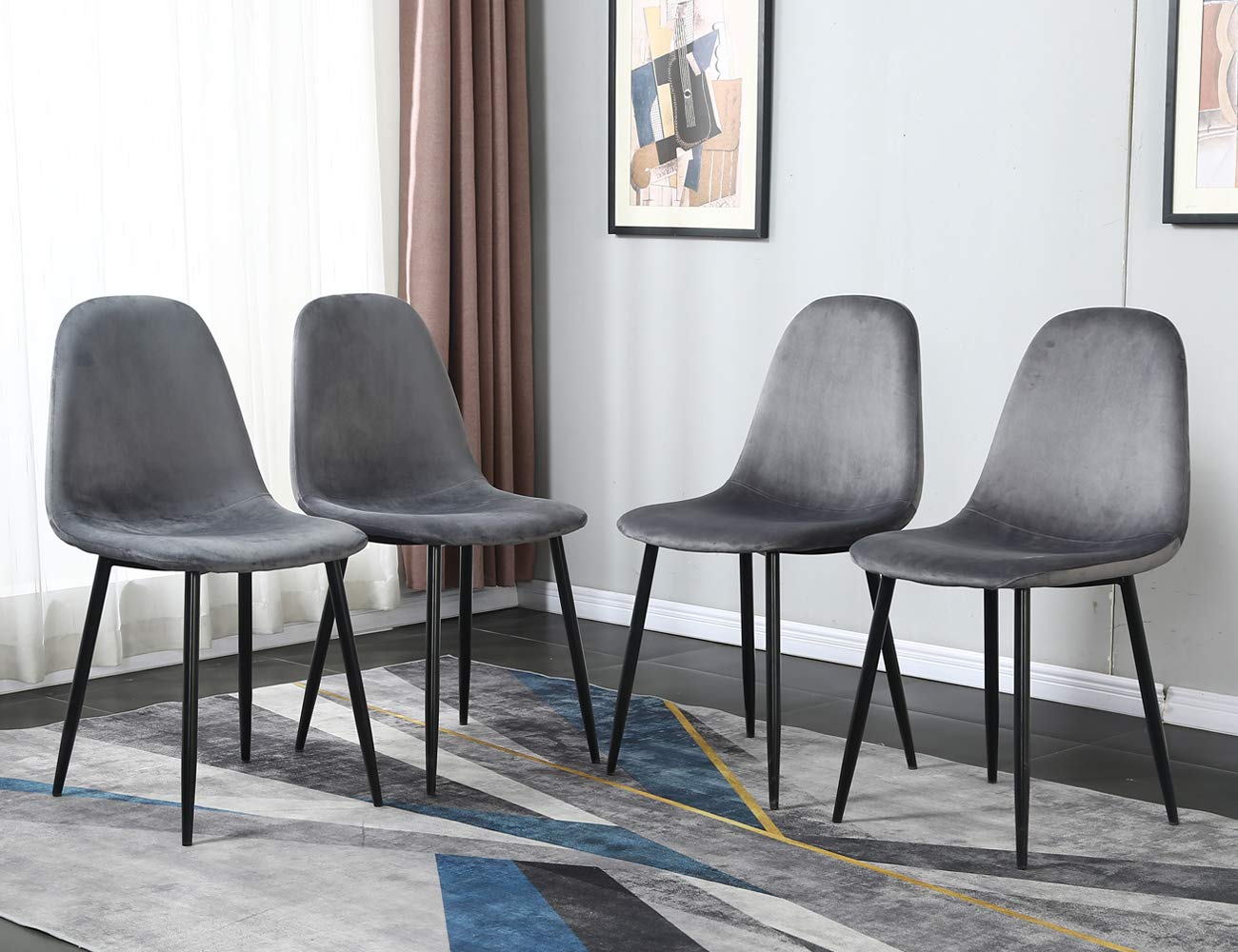 WENYU Dining Chairs Set of 4, Modern Side Chairs Mid Century Dining Room Chairs Set Fabric Retro Accent Chairs for Home - Deep Grey