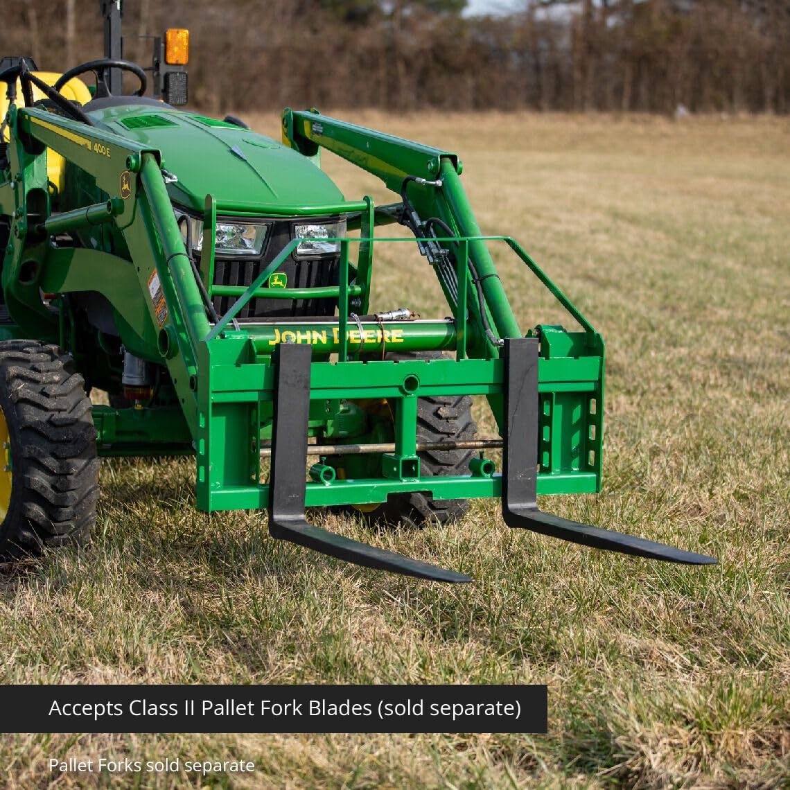 Titan Attachments Heavy Duty Pallet Fork Frame with 2" Trailer Receiver Hitch and Bale Spear Sleeves Fits JD Loaders