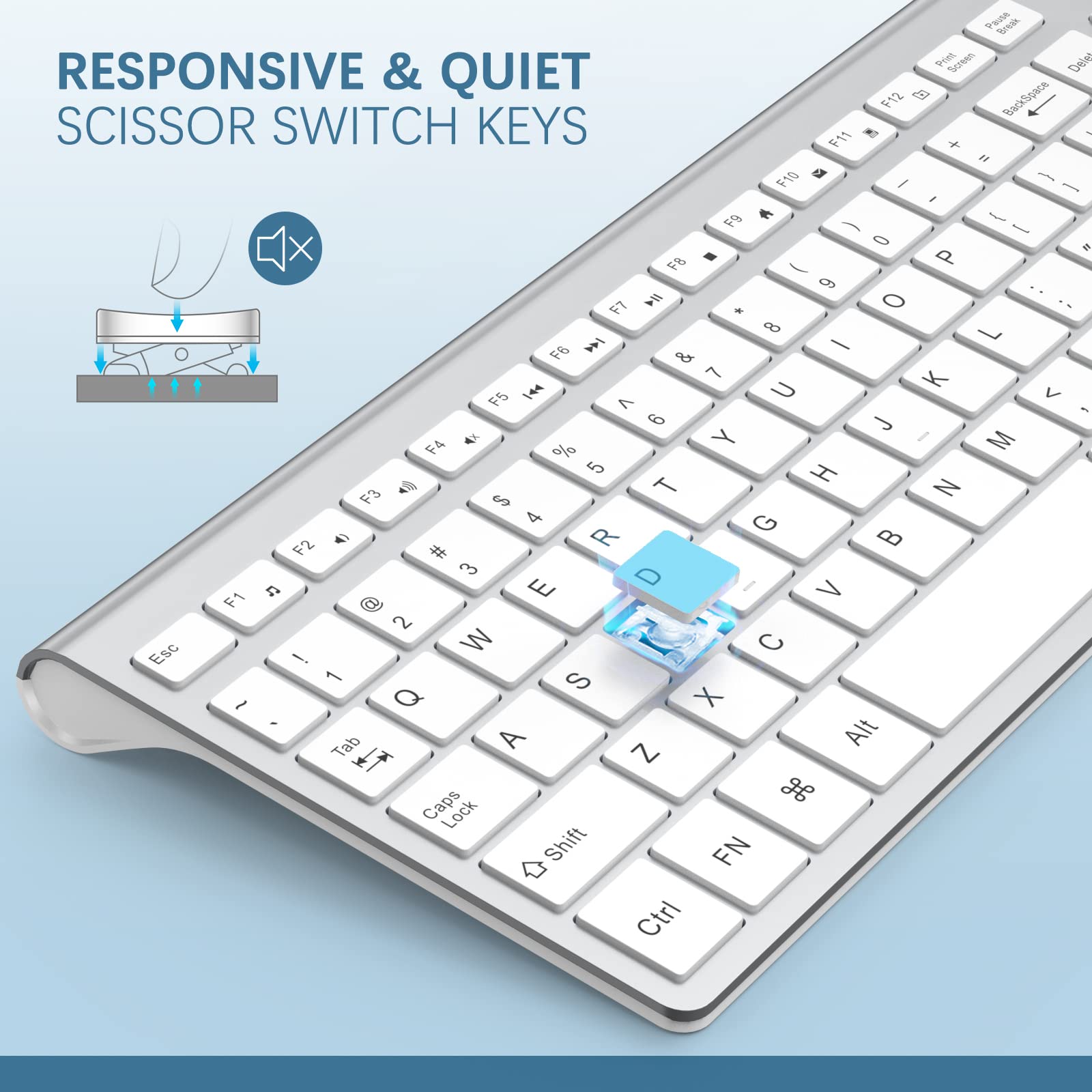 Wireless Keyboard and Mouse Combo, Gamcatz 2.4G Ultra Thin Compact Keyboard and Silent Type-C Rechargeable Mouse for Mac iMac MacBook Air PC Laptop Tablet Computer Windows-Silver White