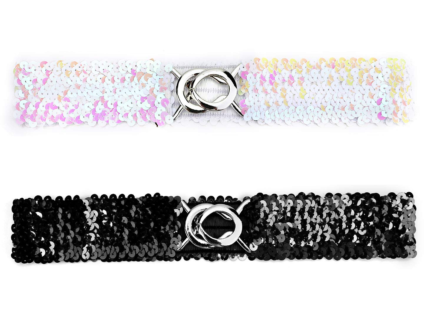uxcell Lady Sequins Decor Metal Interlooking Buckles Elastic Waist Belt Fit Waist Girth:19.68"/50cm to 29.52"/75cm Black & Multicolor