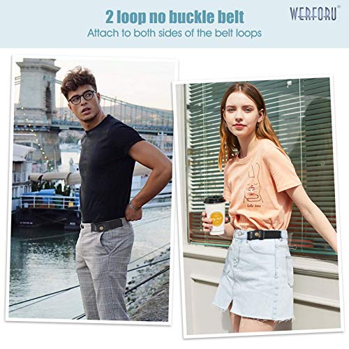 WERFORU Unisex 2 Pack Buckle Free Belt for Ladies Men 2 Loop No Buckle Stretch Belt for Jeans Pants, Black,Fits 2 loop distance : 3"-6β