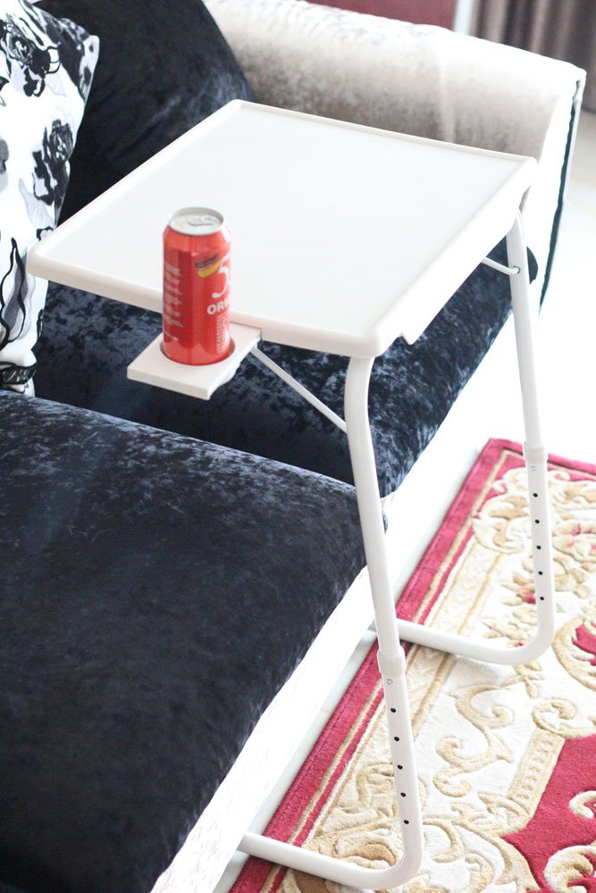Table Mate II TV Tray Table - Folding TV Dinner Table, Couch Table Trays for Eating Snack Food, Stowaway Laptop Stand, Portable Bed Dinner Tray - Adjustable TV Table with 3 Angles, Cup Holder, White