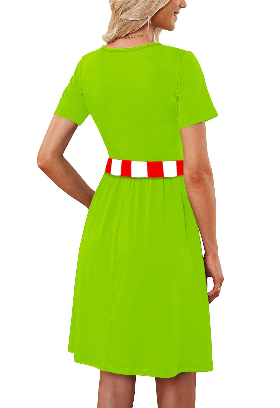 Women's Green Monster Dresses Ugly Christmas Costume Short Sleeve Casual Swing Dresses 2XL