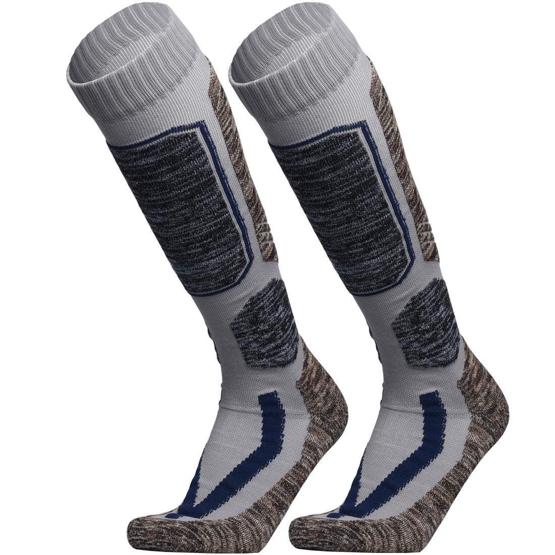 WEIERYA Ski Socks, Warm Knee High Performance Skiing Socks, Snowboard Socks (Grey 2 Pairs, Medium)