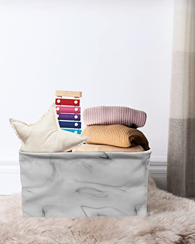 Storage Baskets for Shelves, Foldable Rectangle Storage Baskets, White Marble Texture Storage Containers for Organizing Dorm Closet Room(15” x 11” x 9.5”)