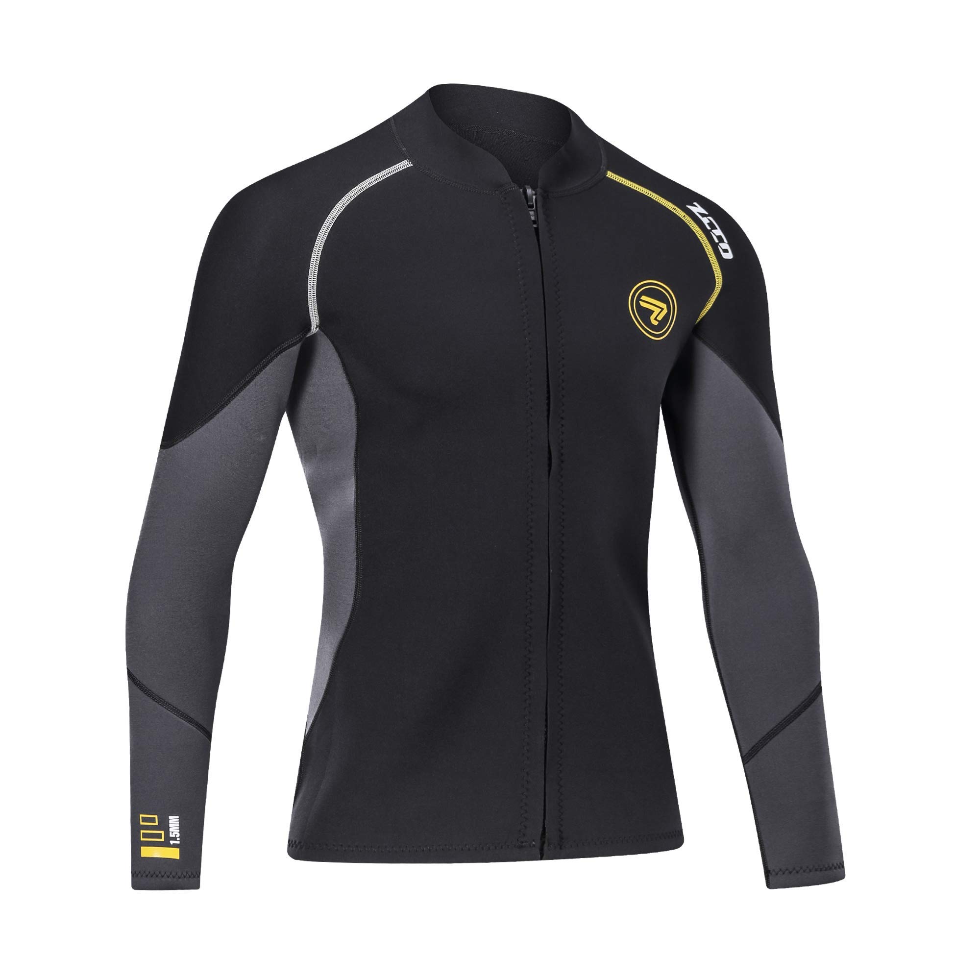Wetsuit Top Men's 1.5mm Neoprene Wetsuits Jacket,Front Zipper Long Sleeves Diving Suit for Swimming,Diving,Snorkeling,Scuba,Surfing(Black, XL)