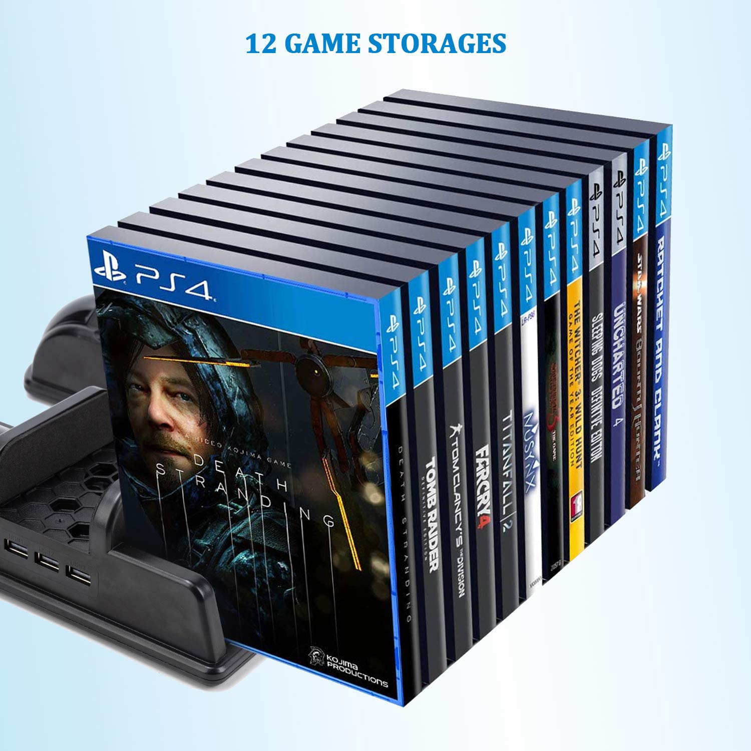 Touch on Fan Cooler for Regular PS4/Slim/Pro,Multifunctional Vertical Cooling Stand, Charger for PS4 Controller with LED Indicators,USB Fast Charging Dock Station with 12PCS Games Storage