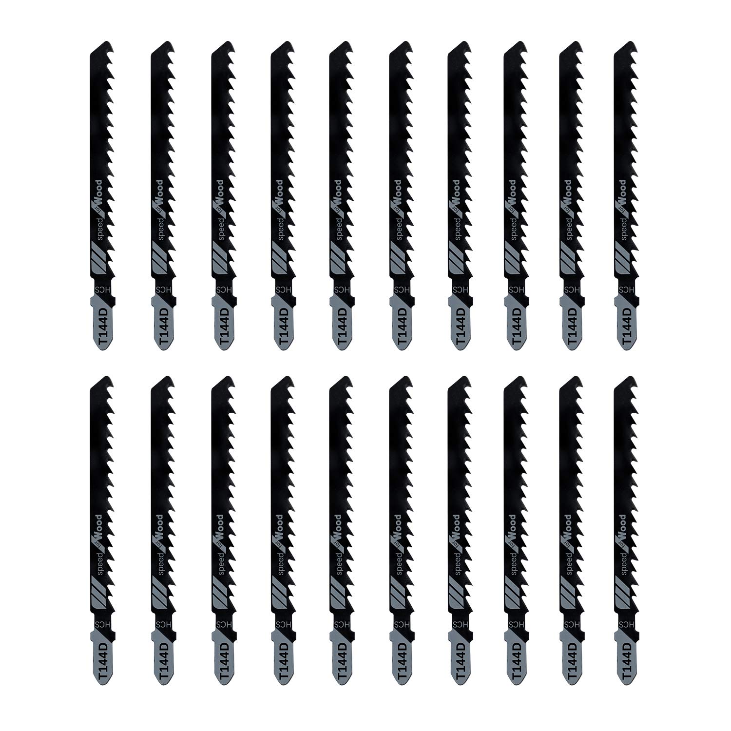 TAROSE 20-Piece T144D 4 Inch 6 TPI Assorted T-Shank Jig Saw Blades Set for Speed Cutting Wood