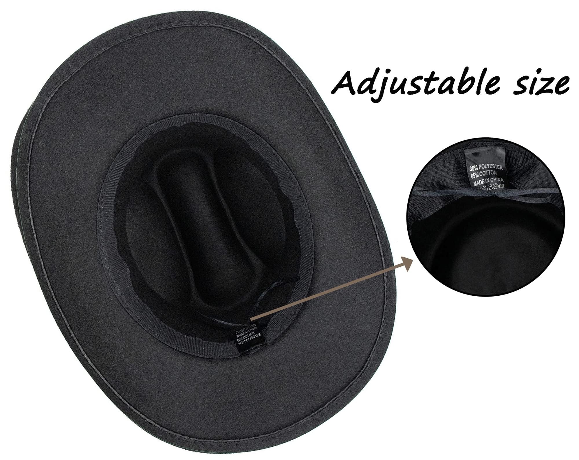 Western Cowboy Hat for Men Women Classic Roll Up Fedora Hat with Buckle Belt(Size:Medium) Black