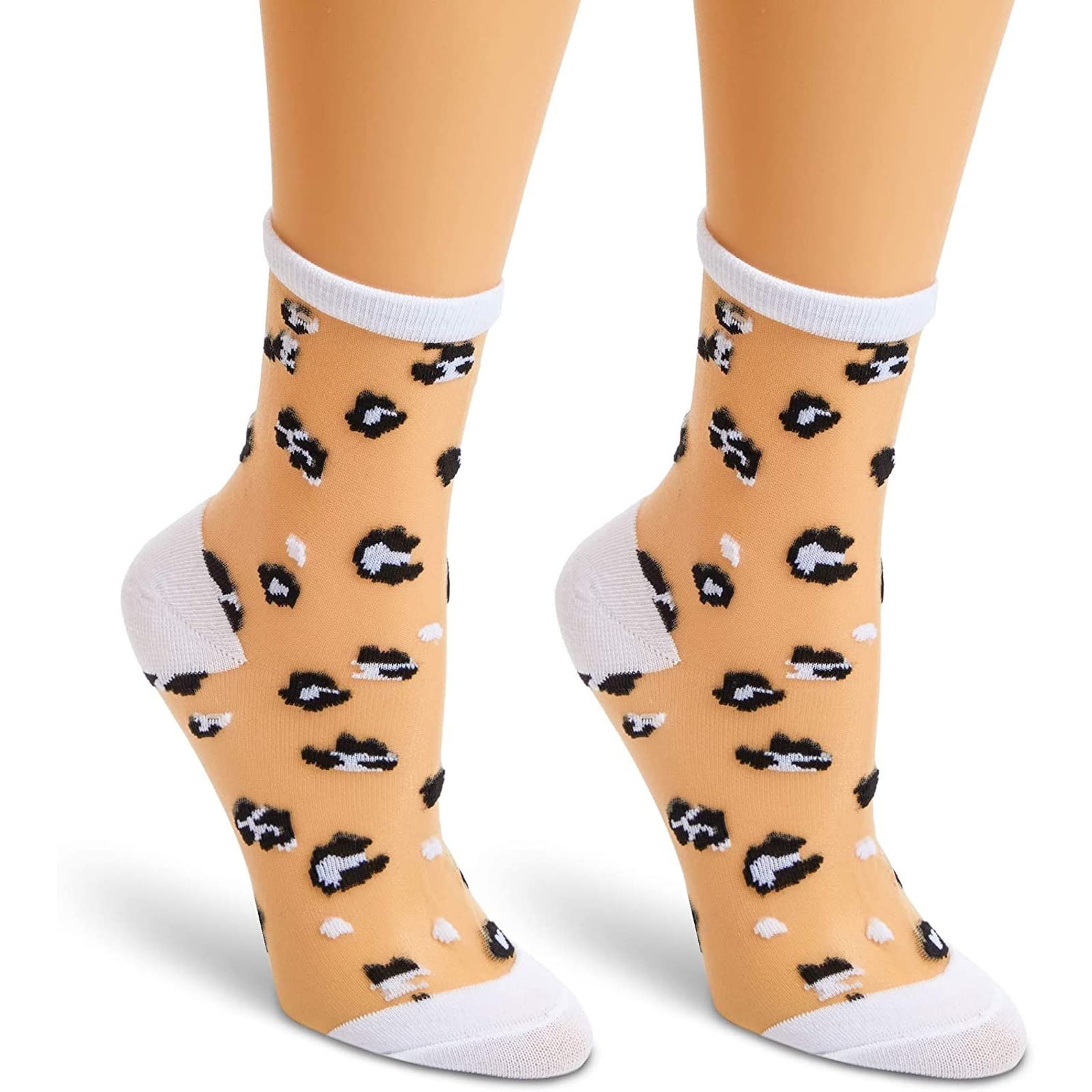 Zodaca Sheer Leopard Print Ankle Socks for Women (3 Pairs)