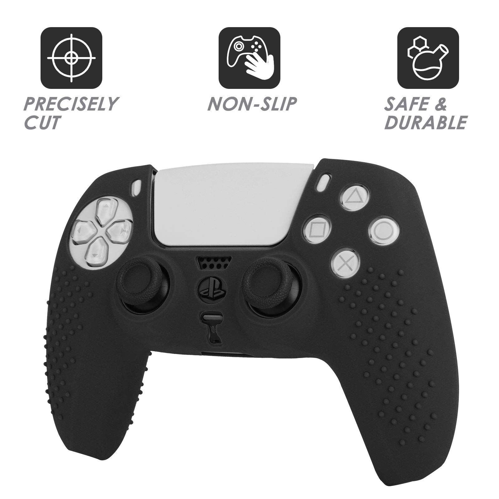 TOMSIN Silicone Skin Cover Cases with 4 FPS Thumb Grips for PS5 Controller (4Pcs)