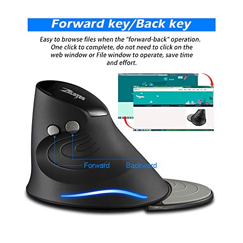 zelotes Wireless Vertical Mouse,2021 Ergonomic Design USB LED Optical Mouse with 6 Buttons and 3 Adjustable Sensitivity 1000/1600/2400 DPI for Computer,Black