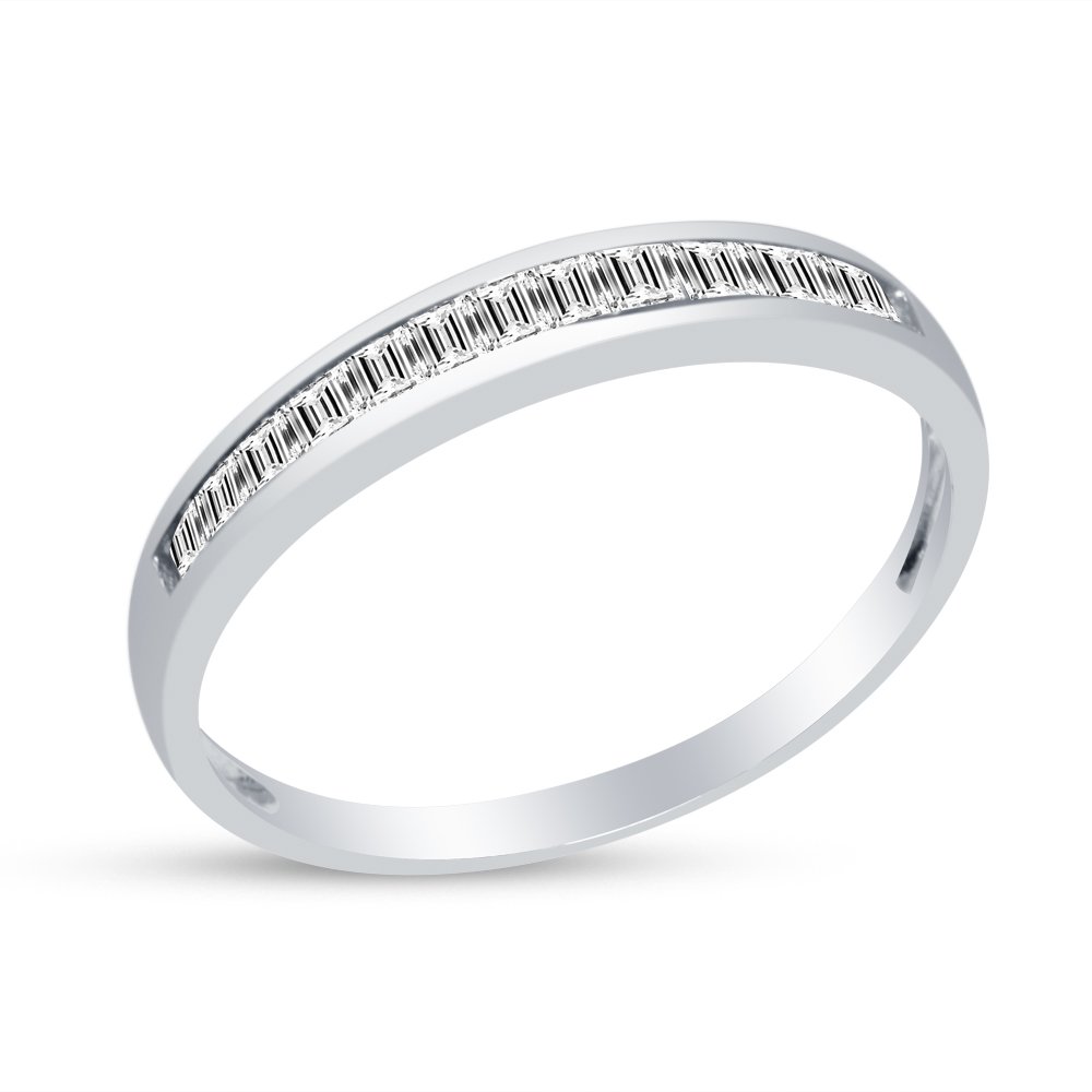 Size - 6 - Solid 14k White Gold 2.5mm Baguette Cut Channel Invisible Set Anniversary Ring Wedding Band CZ Cubic Zirconia 1/2 cttw.